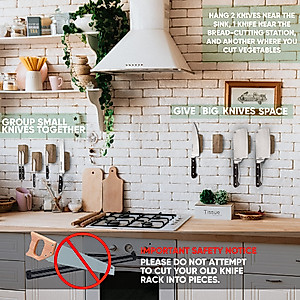 Magnetic Knife Holder For Wall - STRONG Neodymium Magnets & 3M Adhesive Strip (No Drilling!) Wooden Walnut Block Kitchen Tools Cutlery Utensils Holder Rack Mount Bar Set (10, Walnut)