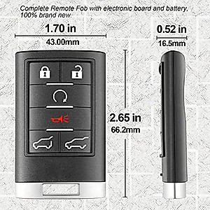 FCC ID: OUC6000066, 315 MHz 6 Buttons Compatible with Cadillac Escalade ESV EXT 2007-2014/Smart Keyless Entry Remote Fob (Pack of 1)