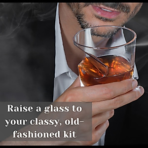 EM collection's Cigar Glass - Whiskey Glass with Cigar Holder | Cigar Cutter | Whiskey Stones | Cigar Accessories | Luxury Box | Gifts for Cigar Lovers, Christmas, Dad, Papa, Uncle