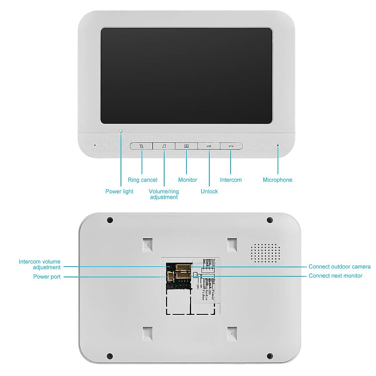 AMOCAM Video Intercom System, 7 Inche Monitor Wired Video Door Doorbell Kit, Outdoor IR Camera Door Intercom, Support Monitoring, 2-Way Intercom Unlocking for Home