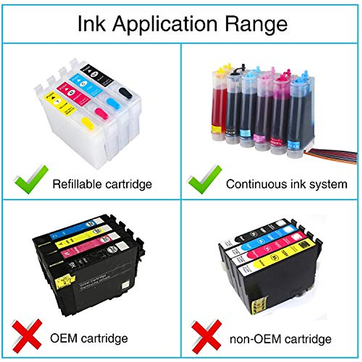 CoYlBod Regular Refill Ink for T254 T252XL120-BCS, T252XL220, T252XL320, T252XL420 Workforce WF-7710 WF-7720 WF-7210 WF-3630 WF-7620 WF-7610 WF-3640 WF-3620 for Refillable Cartridges or CISS