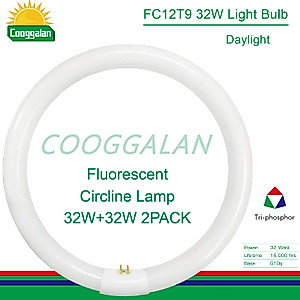 COOGGALAN FC12T9/DX 32W 12 inch T9 Circular Light Bulb Daylight, Round Fluorescent Circline Bulbs FC12 T9 32 Watts Kitchen and Bath, G10q 4 Pin Prong, 6500K, 2 Pack