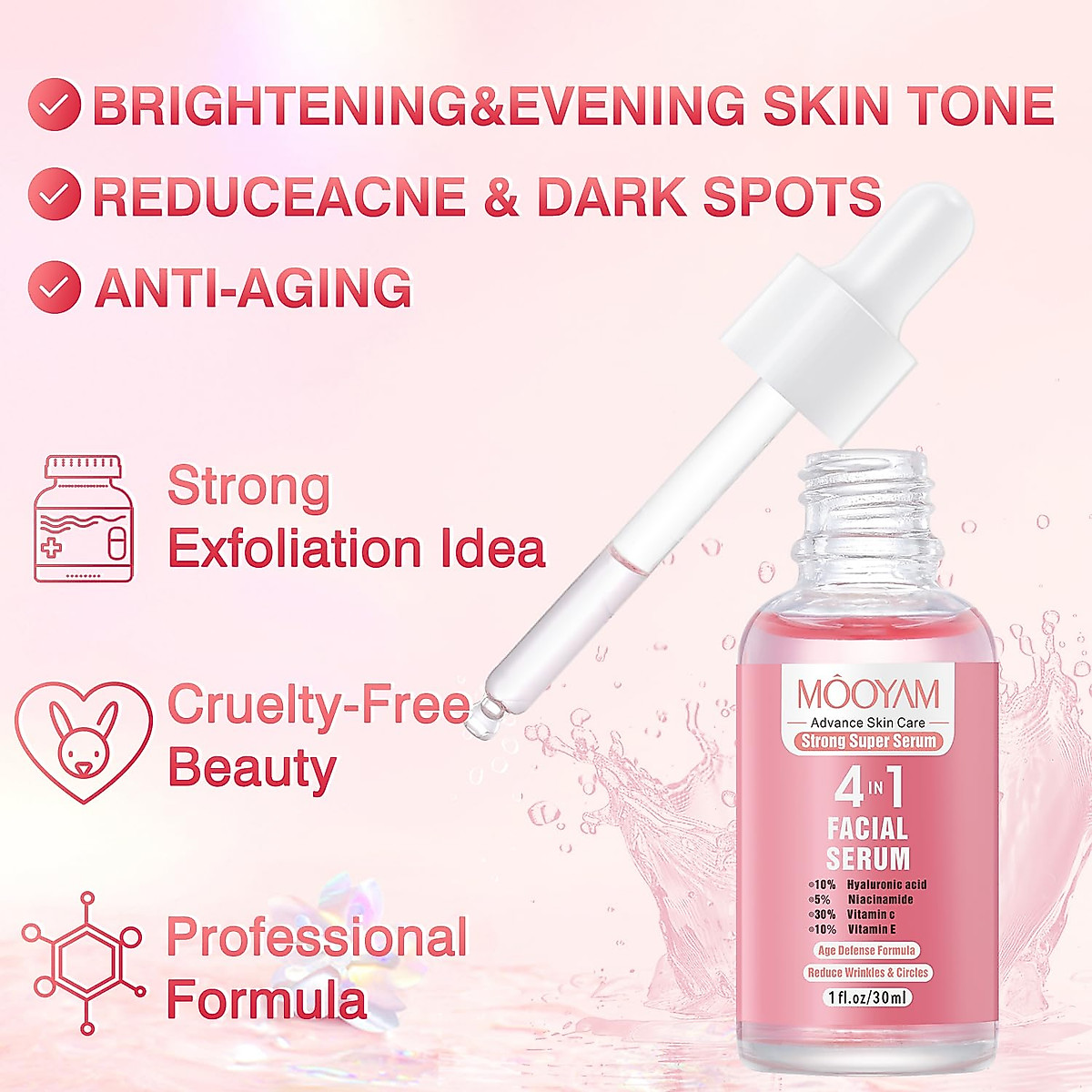 Vitamin C Face Serum, Hydrating Facial Serum with Vitamin C, Hyaluronic Acid, Niacinamide, Vitamin E, Anti Aging, Brightening Serum for Dark Spots, Fine Lines & Wrinkles,Facial Serum for All Skin 30ml