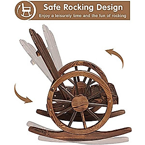 KINTNESS Adirondack Rocking Chair Vintage Wagon Wheel Design Outdoor Furniture for Garden,Patio,Backyard Natural