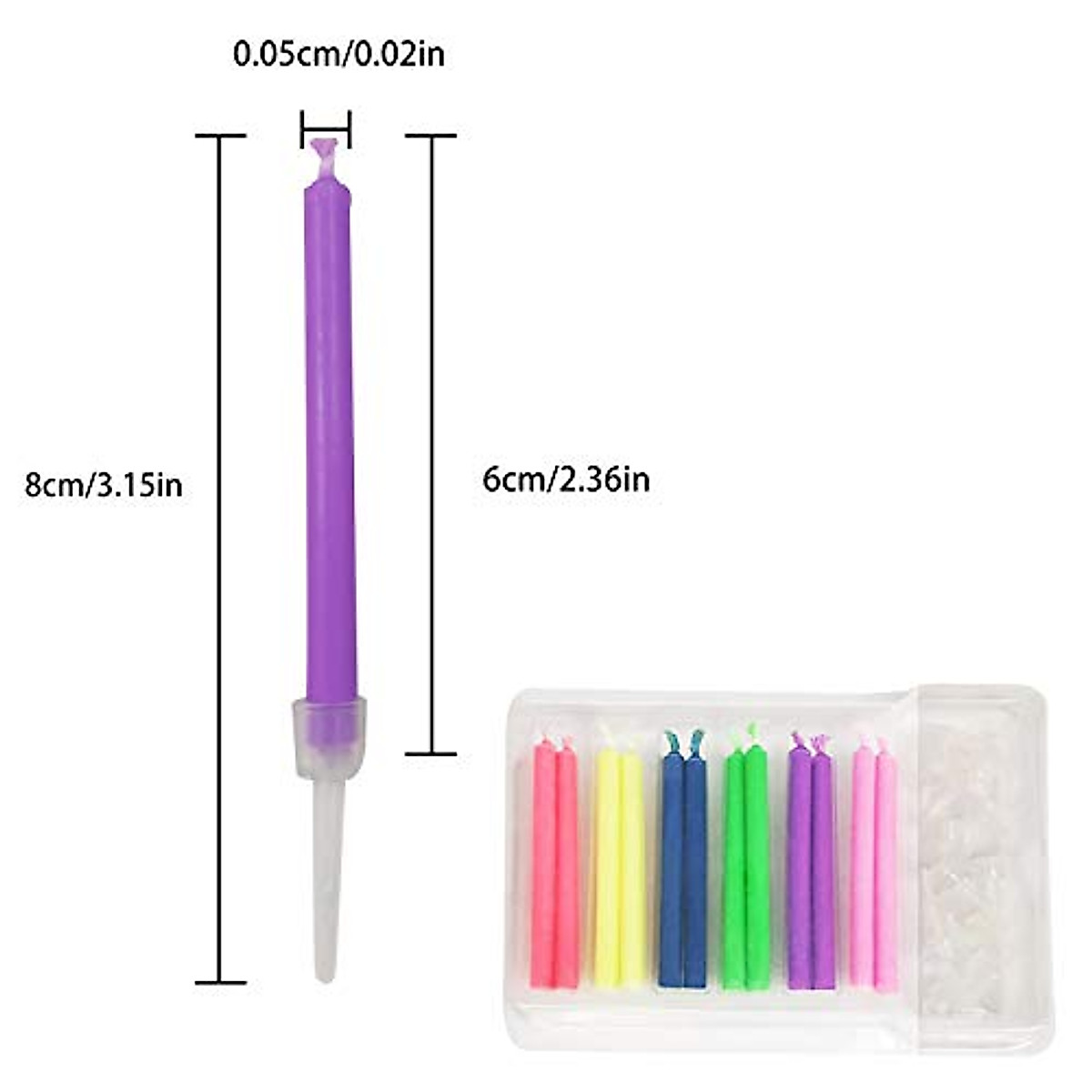Birthday Cake Candles in Holders Cake Tricks and Decorations – Colors: red, Pink, Yellow, Blue, Green, Purple – 12 Pieces (12)