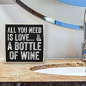 Love and A Bottle of Wine - Wooden Sign Wall Art - Great Home Bar Decoration, Kitchen and Dining Room Display, Unique for Couples Housewarming Gift, 7x7 Wooden Sign