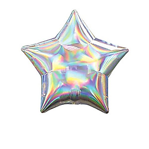 19" Iridescent silver Foil Balloon-6pcs(3Star, 2Heart, 1Round) DIY Birthday Party Supplies, Unicorn Birthday Party Decoration