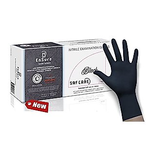 SAF-CARE EnSure Low Derma Gray Black Powder Free Nitrile Exam Gloves, Extended Cuff