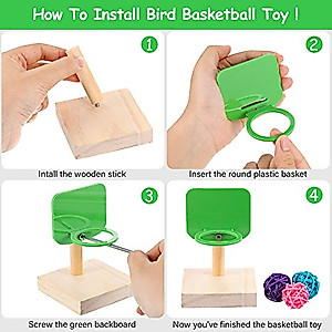 6 Pieces Bird Training Toys Parrot Intelligence Toy Mini Shopping Cart Mini Roller Skate Toy Basketball Stacking Rings Bird Toy Bell Balls for Parrots and Birds Trick Tabletop Toys