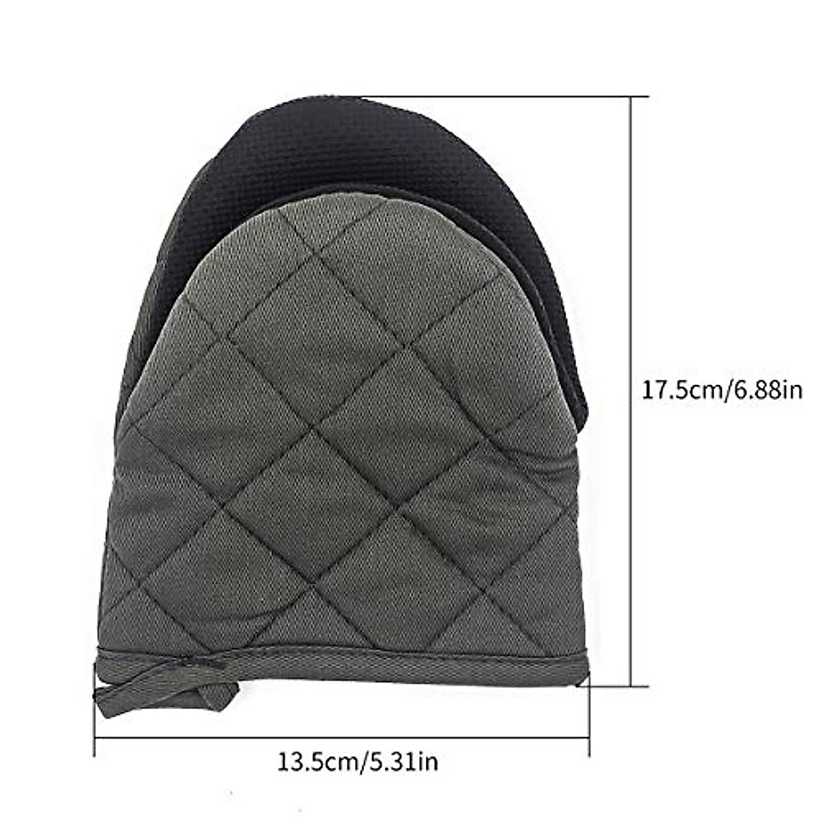 1 Pair Short Oven Mitts, Heat Resistant Silicone Kitchen Mini Oven Mitts for 500 Degrees, Non-Slip Grip Surfaces and Hanging Loop Gloves, Baking Grilling Barbecue Microwave Machine Washable (Gray)