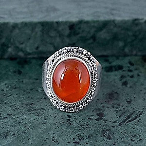 Girivar Creations Carnelian Ring 925 Solid Sterling Silver Ring For Women & Men Handmade Ring Gemstone Ring Engagement Ring Orange Stone Ring Eternity Band Ring Boho Gift (9)
