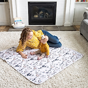 BABYBOET Splat Mat for Baby – Under High Chair Floor Mat Protects Wood, Vinyl and Carpet from Spills – Waterproof 4 Layer Baby Mat Bundle with Waterproof Matching Smock (51” x 51”)