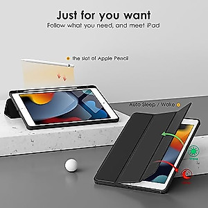 DTTOCASE Case for iPad 9th / 8th / 7th Generation 10.2 inch Released in 2021/2020/2019, Matte Slim Hard Back, Soft TPU Frame, Pencil Holder and Auto Sleep/Wake Cover for iPad 9/8/7 Gen - Black