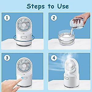 AiTechny Desk Misting Fan with 300ML Large Water Tank Personal Table Fan with 3 Speed Strong Wind Portable Misting Fan with 7 Colorful Nightlights for Home, Outdoor (White)