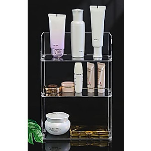 Jusalpha 3 Tier Clear Acrylic Bathroom Organizer shelf for Cosmetic Perfume Skincare Makeup Toy Spices Standing Tabletop Vanity Tray Shelf Multifunctional Sturdy Display showcase (10''x 4''x 12'')