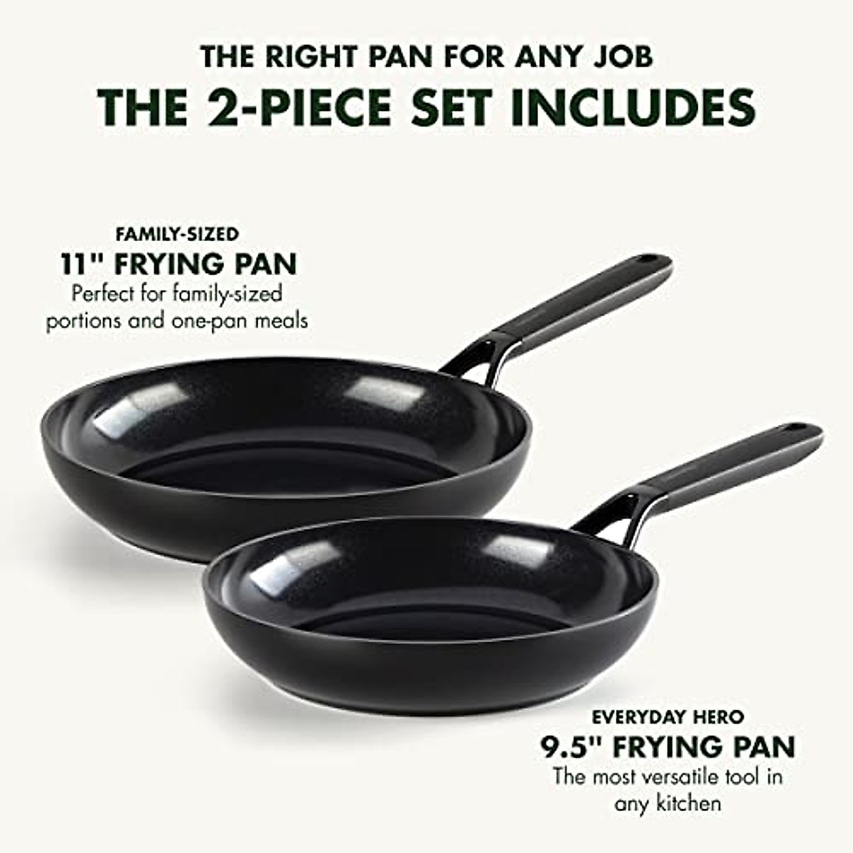 GreenPan SmartShape Healthy Ceramic Nonstick, 9.5" and 11" Frying Pan Skillet Set, PFAS-Free, Induction, Dishwasher Safe, Black