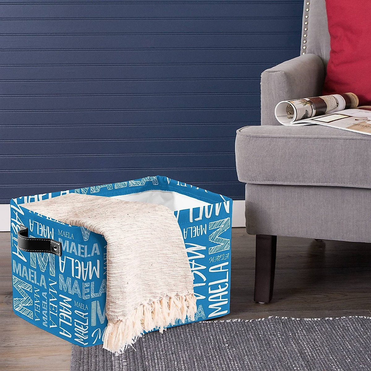 ZAACUSTOM Foldable Personalized Toy Box for Boys Girls with Name Waterproof Kids Custom Storage Bin Baskets Cube Boxes Organizer with Handles for Organizing Shelf Closet, 1 Pack