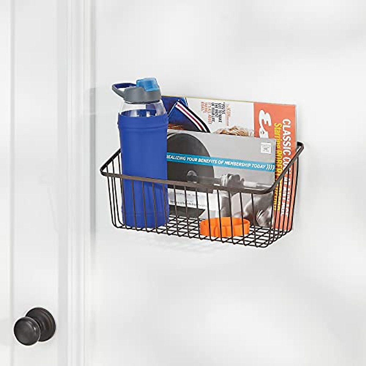 mDesign Metal Wire Wall Mounted Storage Organizer Basket Bin for Kitchen, Bedroom, Bathroom - Mountable Hanging Organization in Pantry, Closet, and Cabinet - Unity Collection - 2 Pack - Bronze