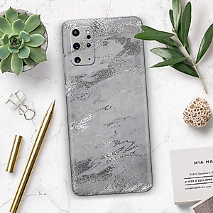 DesignSkinz Dark Silver Marble Swirl V9 Protective Vinyl Decal Wrap Skin Cover Compatible with The Samsung Galaxy S20 (Screen Trim &amp; Back Glass Skin)