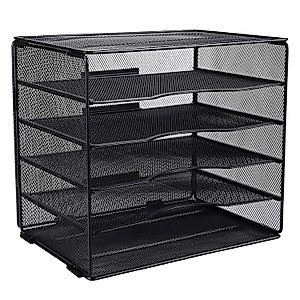 EasyPAG 5 Tier Mesh Desk File Organizer Office File Sorter Desk Trays Classroom Paper Organizer for Letter Legal File Holder Screwless Design,Black
