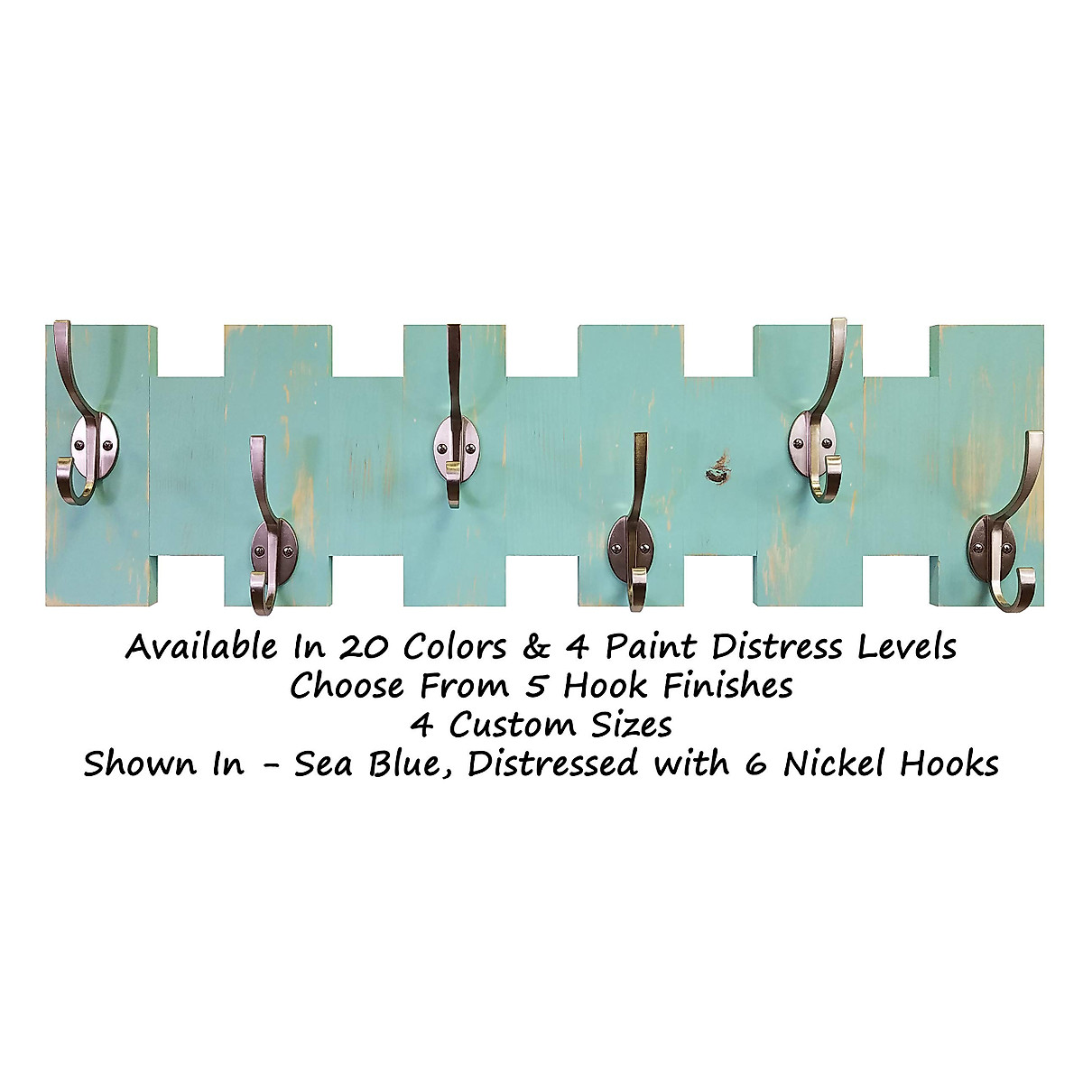 Easton Wall Mounted Hooks, Coat Hooks, Towel Hooks, Key Hook, Wood Coat Rack, Entryway Storage, Heavy Duty Double Hooks - 20 Colors, 4 Sizes - Shown In Sea Blue