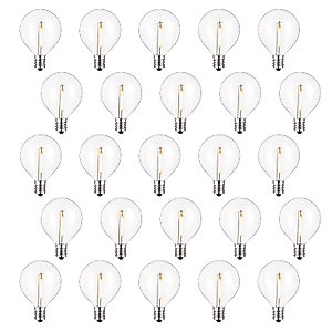 25 Pack G40 LED Replacement Bulb E12 Screw Base LED Globe Light Bulbs for Patio String Lights, Equivalent to 0.6-Watt Clear Light Bulbs