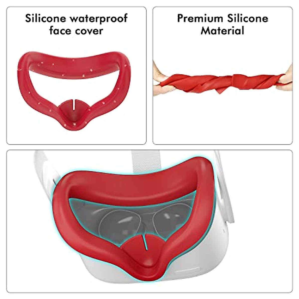 AIXOTO Accessories for Oculus Quest 2, All-in-one Set for Quest 2, Controller Grips Cover Quest 2 Silicone Face Cover Lens Protective Cover VR Shell Cover with Disposable Eye Cover (Wine Red)