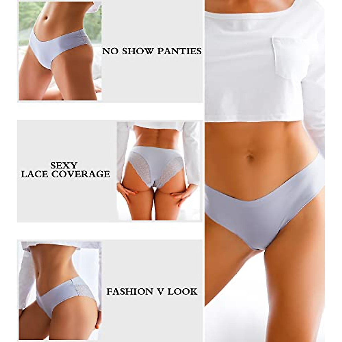 Sth Big Sexy Cheeky Underwear for Women Lace Bikini Panties Ladies No Show Hipster V-Waist Multi-Pack