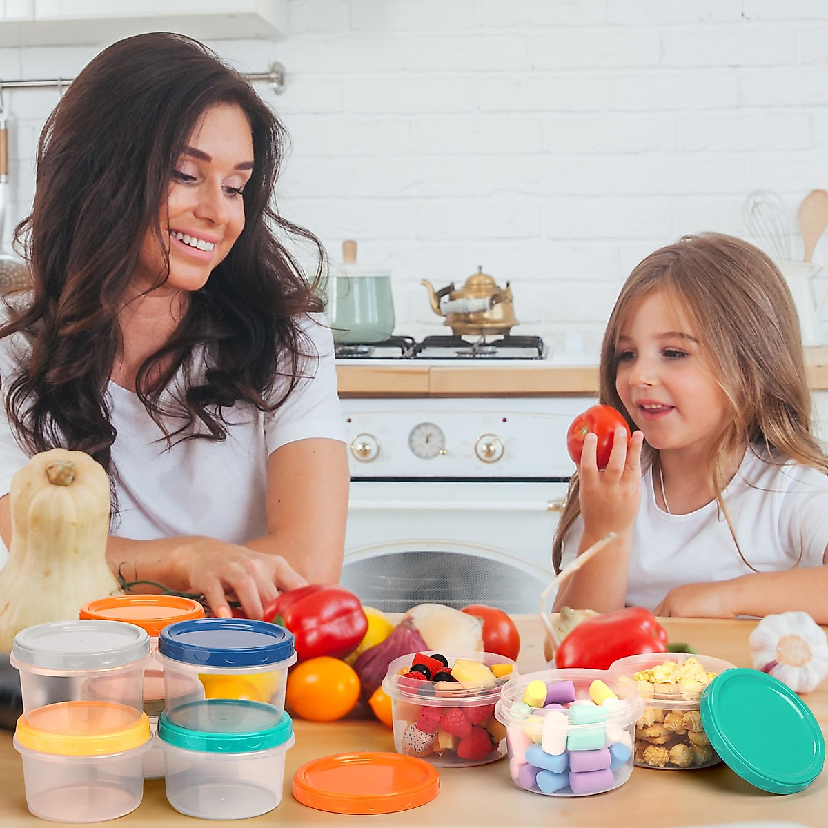 Tioncy 36 Pack Texture Freezer Storage Containers with Lids Reusable Twist Top Plastic Food Containers Round Wide Mouth Lunch Jars Freezer Deli Containers (8 oz)