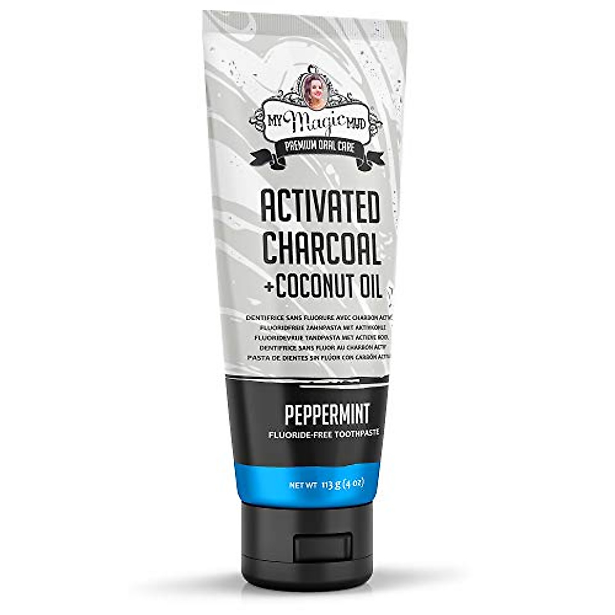 My Magic Mud Charcoal Teeth Whitening Toothpaste, Verified Enamel Safe & Clinically Proven, Organic Coconut Oil, Best Natural Whitener, Fluoride-Free, Vegan, Black, New Tube Design, Peppermint (4oz)