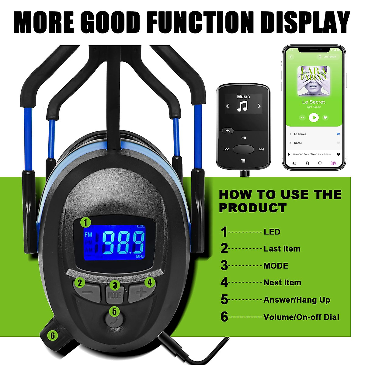 Gardtech Hearing Protection with Bluetooth, FM Radio Earmuffs, NRR 29dB Hearing Protection Headphones Noise Cancelling Headphones with MP3 for Mowing Lawn Work, Rechargeable BL-5B Battery