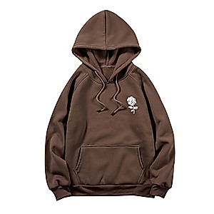 Floerns Men's Graphic Print Long Sleeve Drawstring Hoodie Pullover Sweatshirt Coffee Brown M