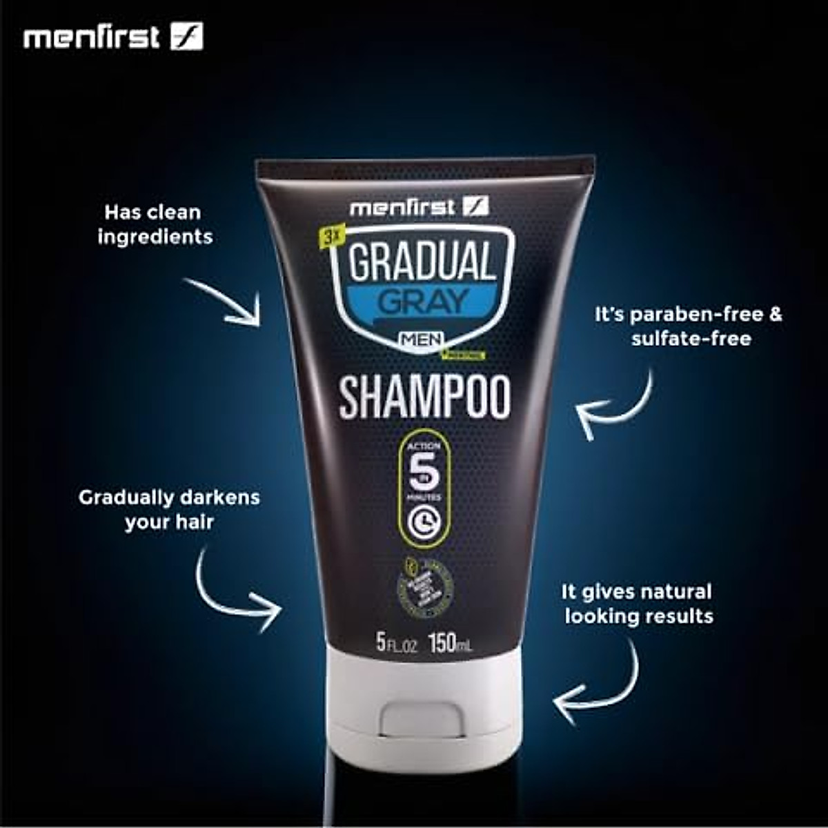 Menfirst Gradual Gray - Good Bye Gray Hair- 3-in-1 Shampoo, Beard Wash and Pomade for Dark Shades- 3 Pack Bundle