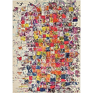 Unique Loom Estrella Collection Abstract, Bright Colors, Distressed, Modern Area Rug, 8 ft x 11 ft, Multi/Beige