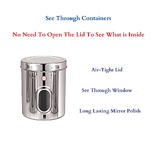 Opullo Stainless Steel See Through Containers for Kitchen | Mirror Polished Stainless Steel Containers With Lid and Transparent Window | Multipurpose Dabba Set for Kitchen | Pack of 4 | 1.25 Kgs