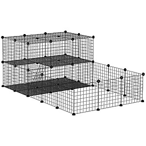 PawHut 47 Panels Pet Playpen, Small Animal Playpen with Doors, Portable Metal Wire Yard Bunny Pen for Guinea Pigs, Chinchillas, 14" x 14"