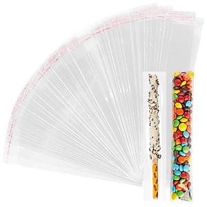 300Pcs Clear Plastic Pretzel Rod Bags, 2 X 10 Inches Self Sealing Cellophane Bags Resalable Treat Bags for Packaging Snacks, Candy Popsicle, Goody, Party Favors