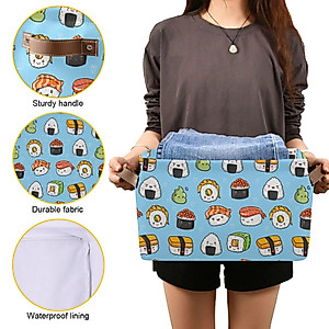 YEGAME Storage Basket Sushi Rectangular Collapsible Canvas Shelves Storage Bins with Leather Handles for Shelves Home Closet Bedroom Living Room, 1Pack