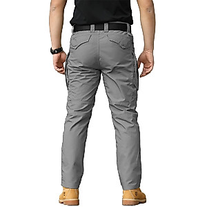 NAVEKULL Men's Work Cargo Pants for Men Rip Stop Tactical Pants Outdoor Hiking Camping Travel Pants Lightweight Water Resistant Waterproof Military Army Combat Trousers with Zipper Pockets Light Gray