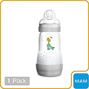 MAM Easy Start Anti-Colic Bottle, 9 Ounce (1-Count), Baby Essentials, Medium Flow Bottles with Silicone Nipple, Unisex Baby Bottles, Designs May Vary
