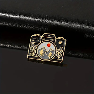 Camera Enamel Pin Mountains Artistic