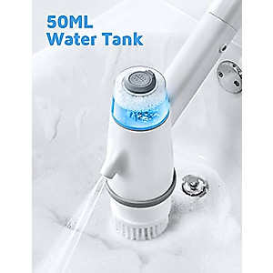 Hivita Electric Spin Scrubber, Cleaning Brush with Soap Dispenser, Cordless Rechargeable Electric Spin Scrubber with 50ml Detachable Water Tank, Extension Handle and 4 Brush Heads for Tub Floor Tile