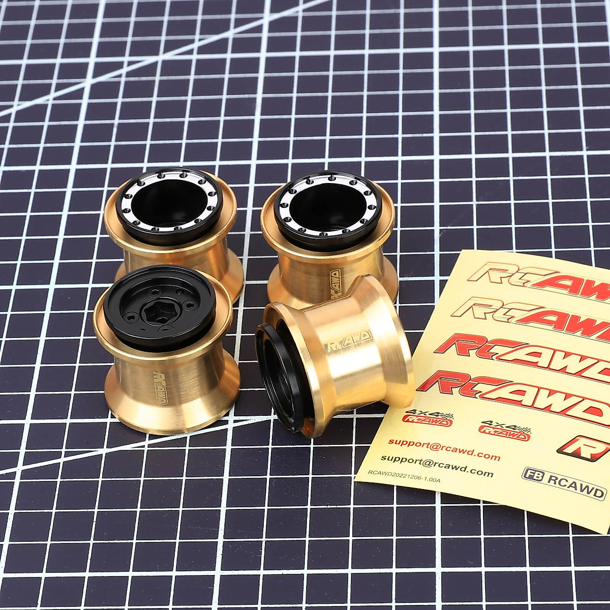 RCAWD 4Pcs Unique Design 1.0 Plus Brass Beadlock Wheel Rims for 1/18 1/24 RC Crawler TRX4M AXI24 SCX24 FCX24,48/pcs (Black)