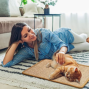 4 Pcs Cat Scratch Mat Sisal Cat Scratching Pad Mat for Cats Scratching Pad Rug for Cat Grinding Claws and Carpets Sofa Couch Furniture Door Protector, Light Brown, 15.7 x 12 Inch