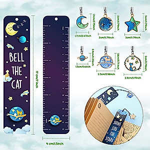 12 Pcs Bookmarks for Children Cat Moon Star Celestial Theme Space Bookmarks with Metal Charms Inspirational Quotes Bookmarker Gift for Kids Boys Girls School Reading (Novelty Style)