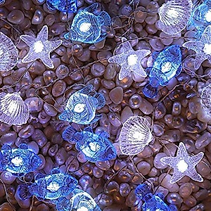Seafish Shell Decorative String Lights 13.1 Ft 40LED Weatherproof Battery Operated 8 Modes Fairy Lights for Holiday Parties Bedrooms Weddings Gardens(Seafish Shell)
