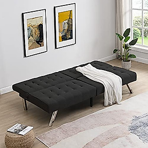 FIQHOME Modern Fabric, Convertible Couch Bed,Futon Sets Daybed,Folding Sleeper Sofa Love seat for Living Room&Bedroom Small Space,Black