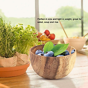 Bowl,Solid Acacia Wooden Bowl Wooden Hand-Carved Round Bowl Kitchen Tools For Salad Soup Rice Cereal Fruit Dips Sauce Nuts Appetizers Desserts(13 * 7cm)
