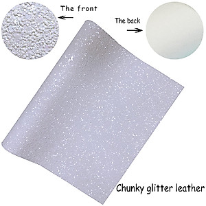 Greatdiy Sparkly Snow White Chunky Glitter Faux Leather Roll 12 x 52 inch Shiny Solid Color Winter Fabric for Bows Earrings Crafts (18015#1)