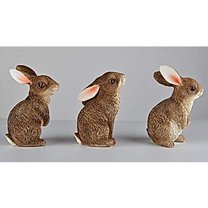 JORAE Bunny Statue Yard Garden Decorations Set of Three, Rabbit Ornament Animal Outdoor Statue Brown, 5 Inch, Polyresin